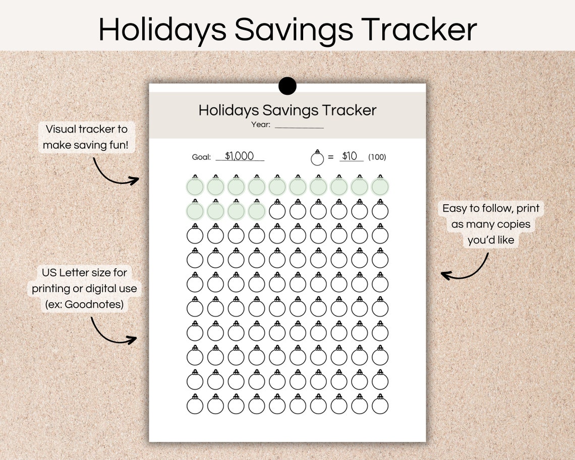 Holiday Savings Tracker, Money Savings Challenges, Christmas Savings ...