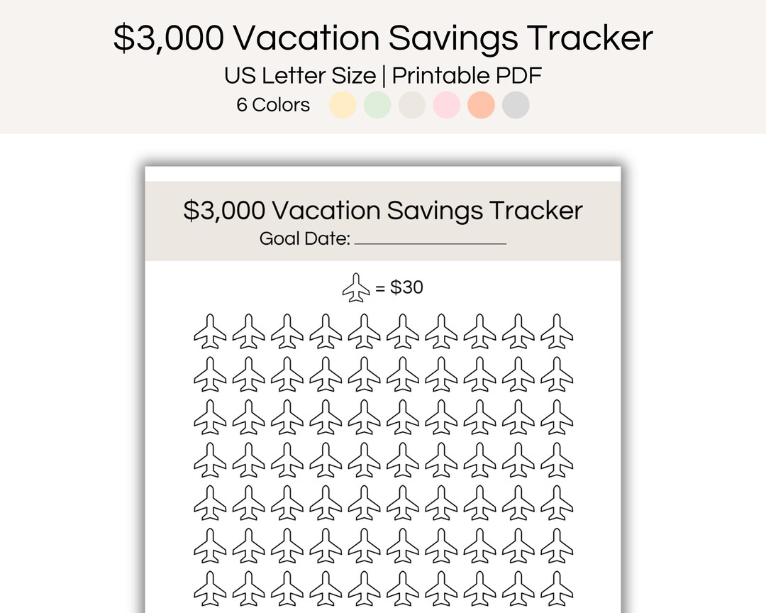3000 Vacation Savings Tracker Travel Savings Fund Printable - Etsy