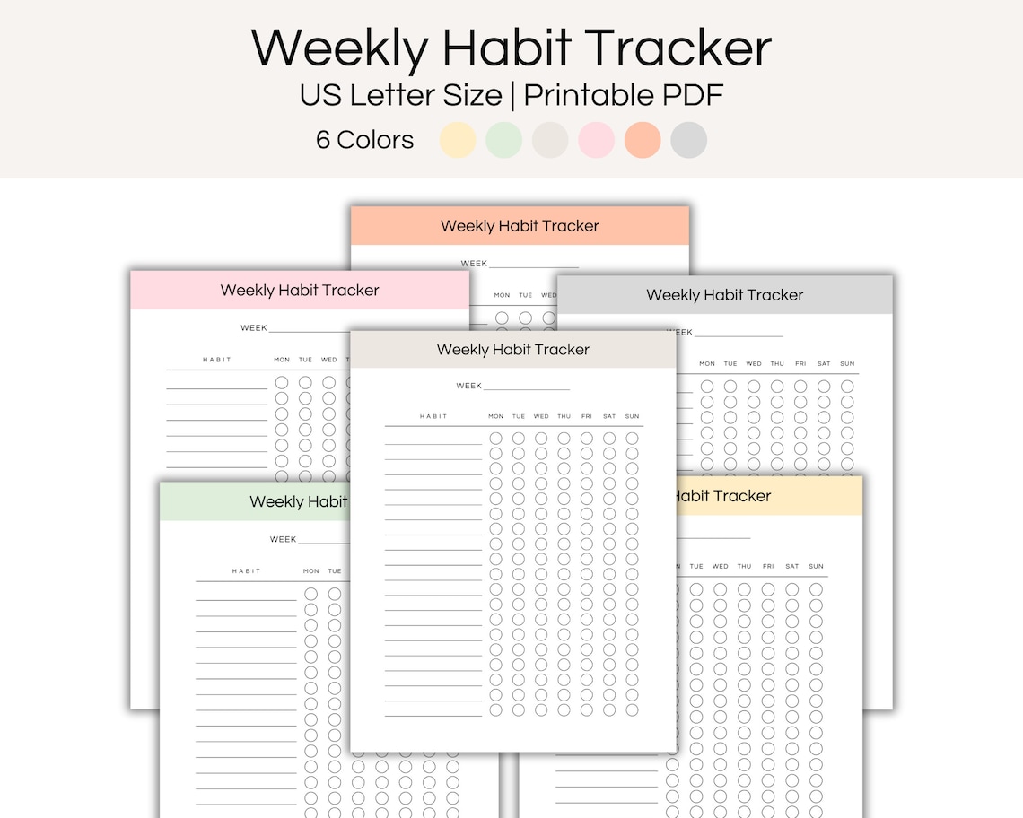 Weekly Habit Tracker Printable PDF Habit Tracker Simple - Etsy