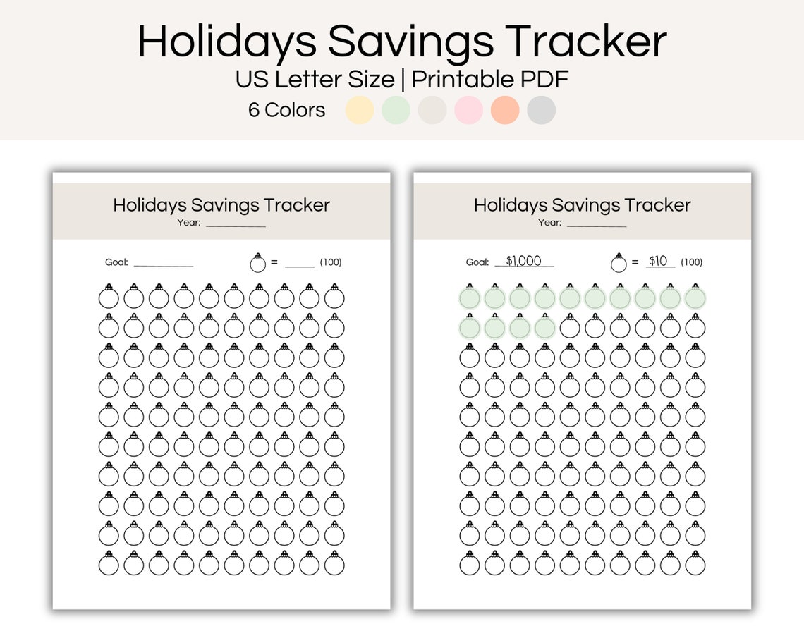 Holiday Savings Tracker, Money Savings Challenges, Christmas Savings ...