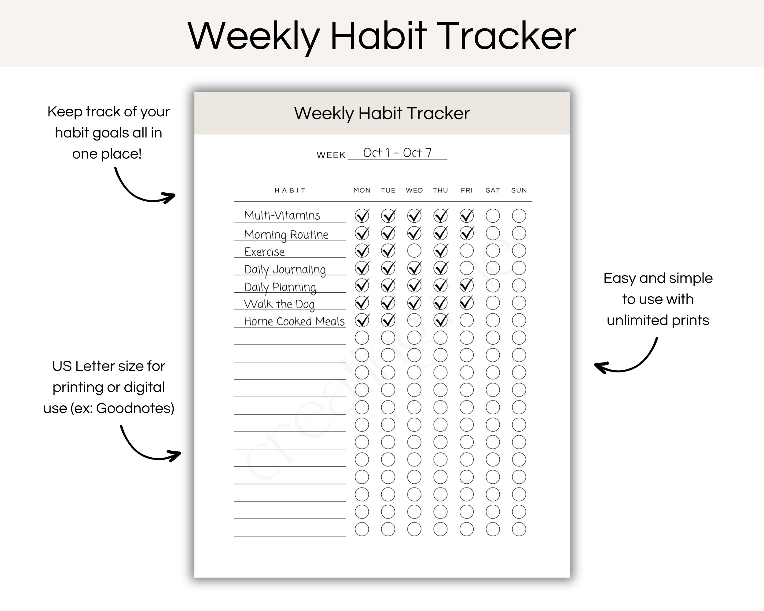 Weekly Habit Tracker Printable PDF Habit Tracker Simple - Etsy
