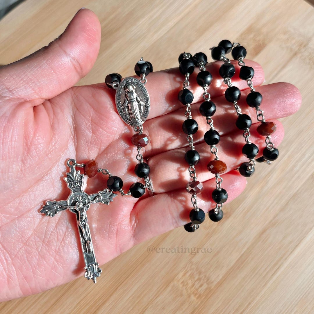 Handmade Black and Maroon Silver Rosary, Gothic Catholic Style Rosary ...