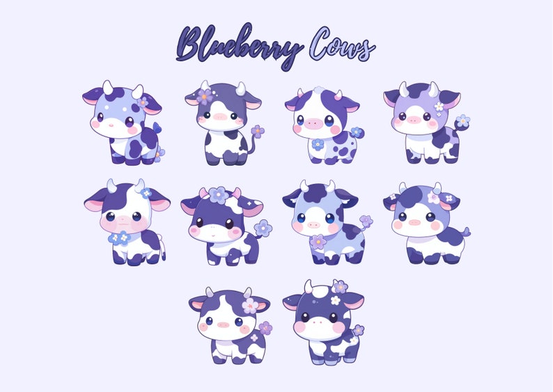 Cartoon Strawberry Cow Clipart - Blueberry Cow Clipart - Cute Kawaii ...