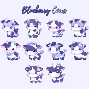Blueberry Cow Clipart - Cute Kawaii Cartoon Cow Clip Art - Blueberry ...