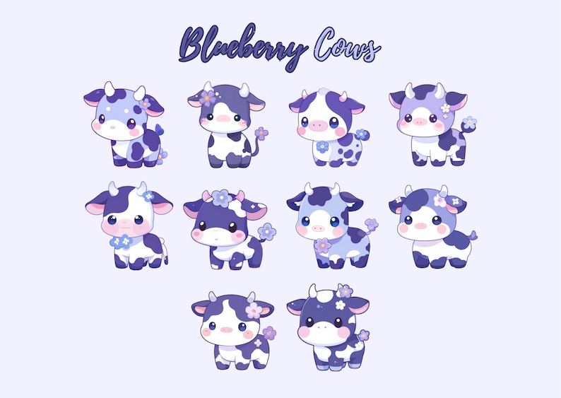 Blueberry Cow Clipart - Cute Kawaii Cartoon Cow Clip Art - Blueberry ...
