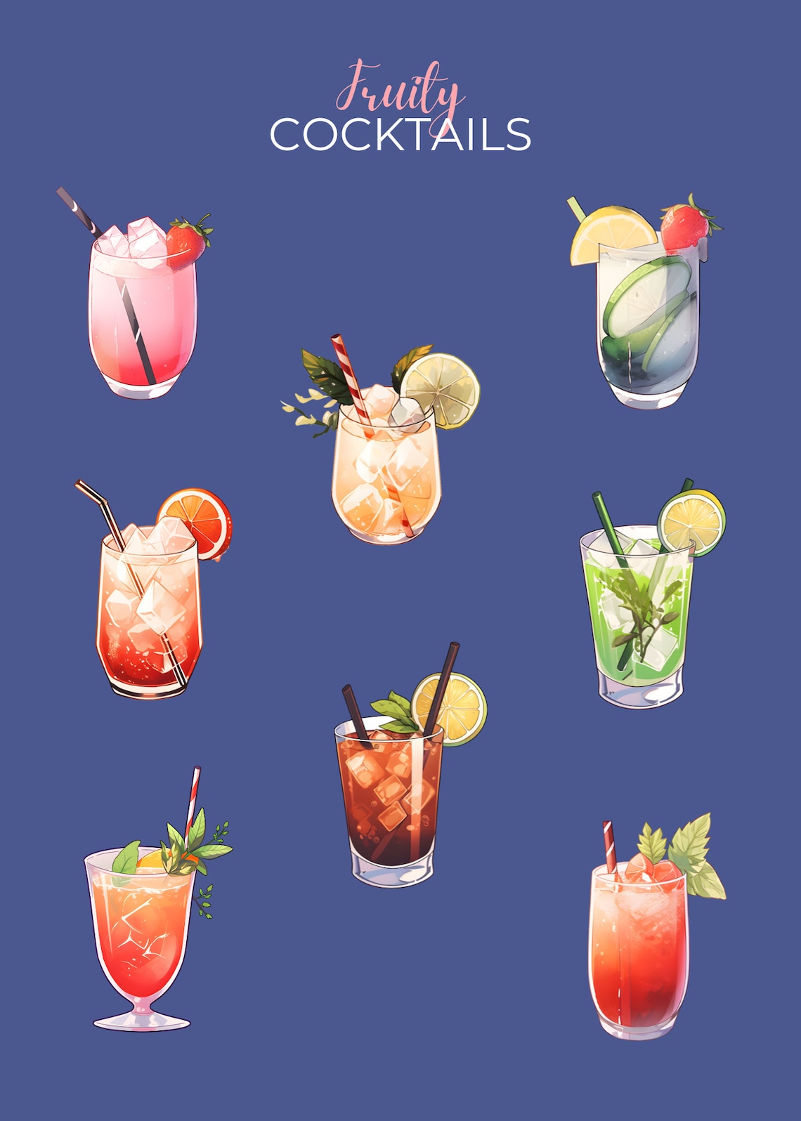 Cartoon Fruit Cocktail Clipart - Cute Drink Clip Art - Fruity Cocktail ...