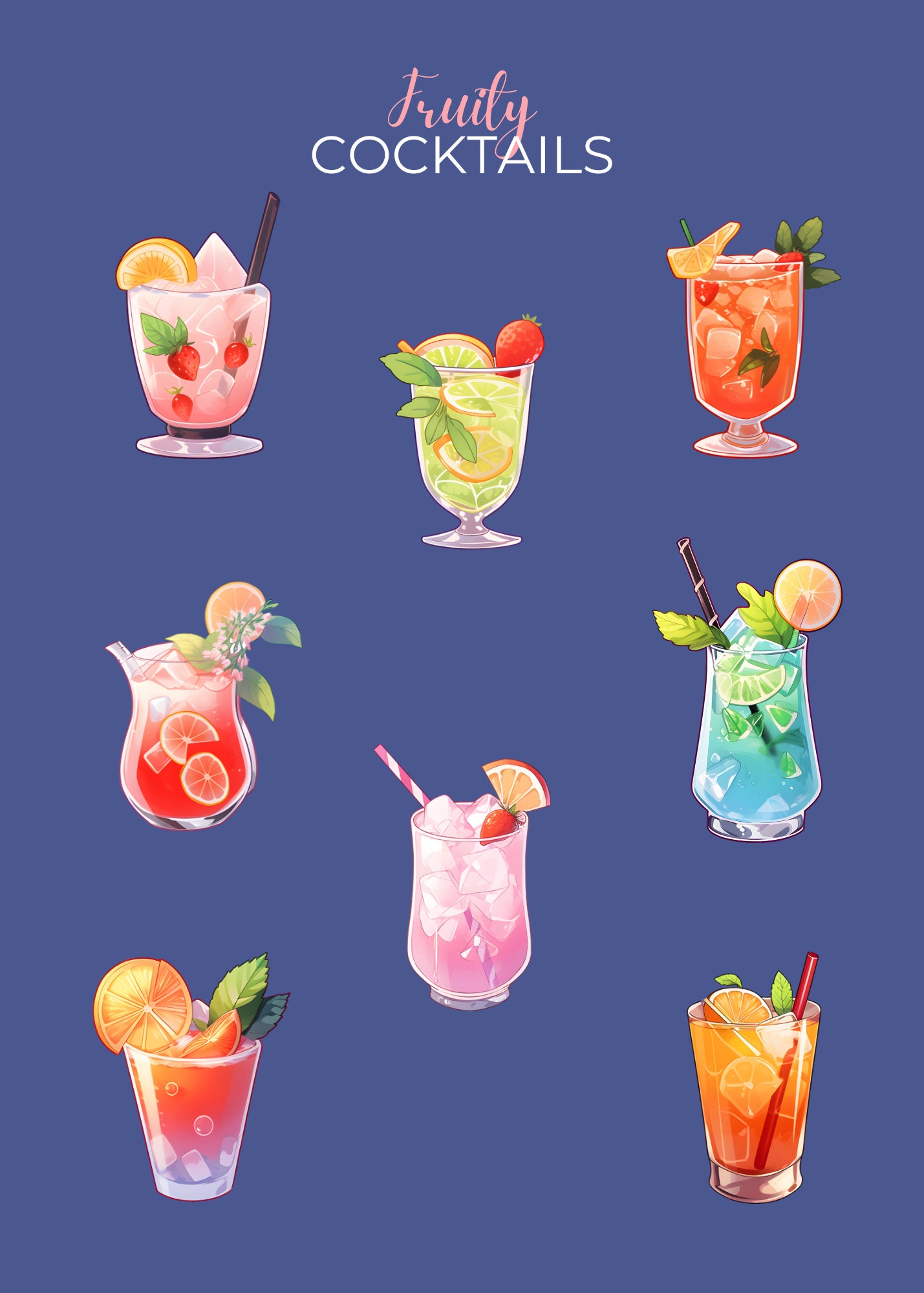 Cartoon Fruit Cocktail Clipart - Cute Drink Clip Art - Fruity Cocktail ...