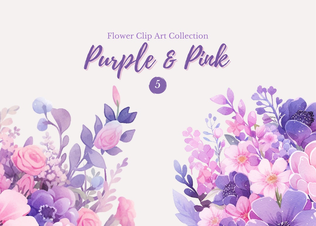 Pink & Purple Watercolor Floral Clipart - Flower Stickers - Wedding and ...