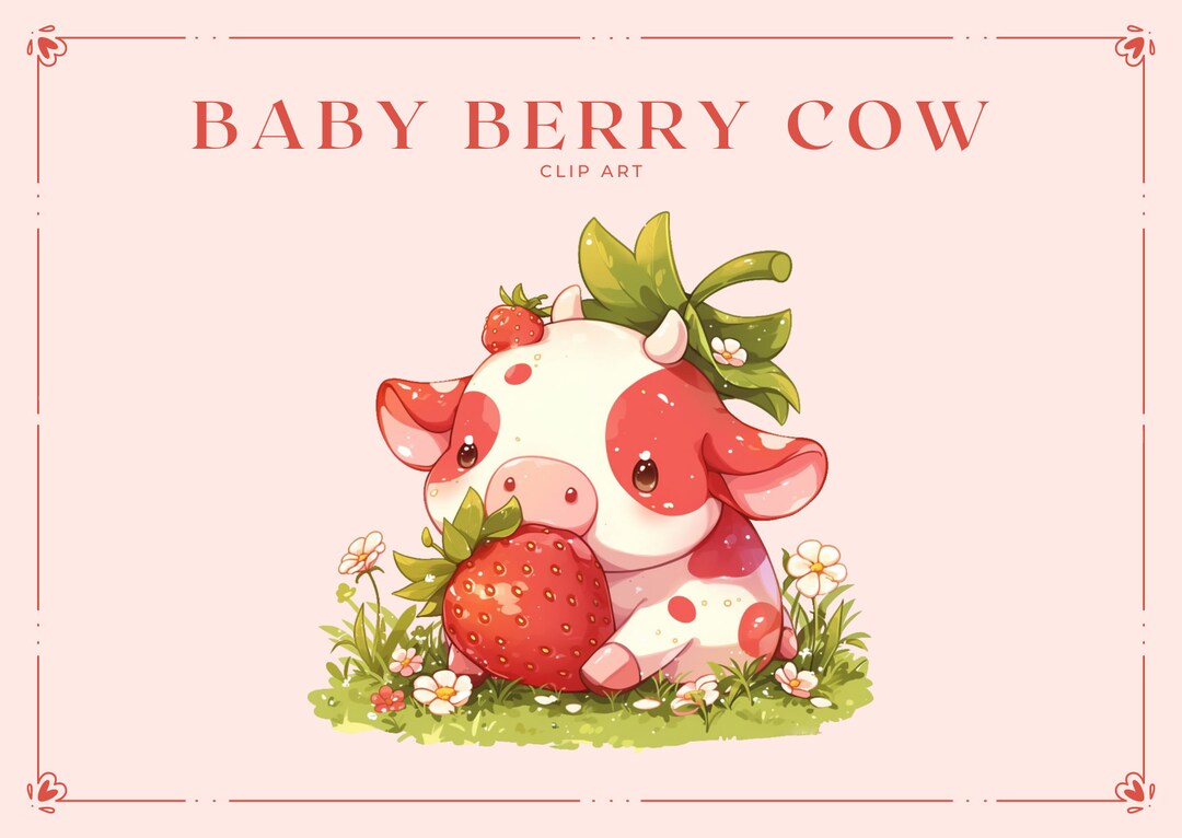 Strawberry Cow Clipart - Cute Cartoon Cow Clip Art - Strawberry Cow ...
