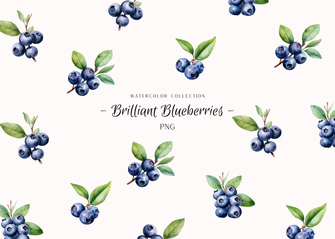 Watercolor Clipart - Brilliant Blueberries - Card Clipart - Blueberry ...