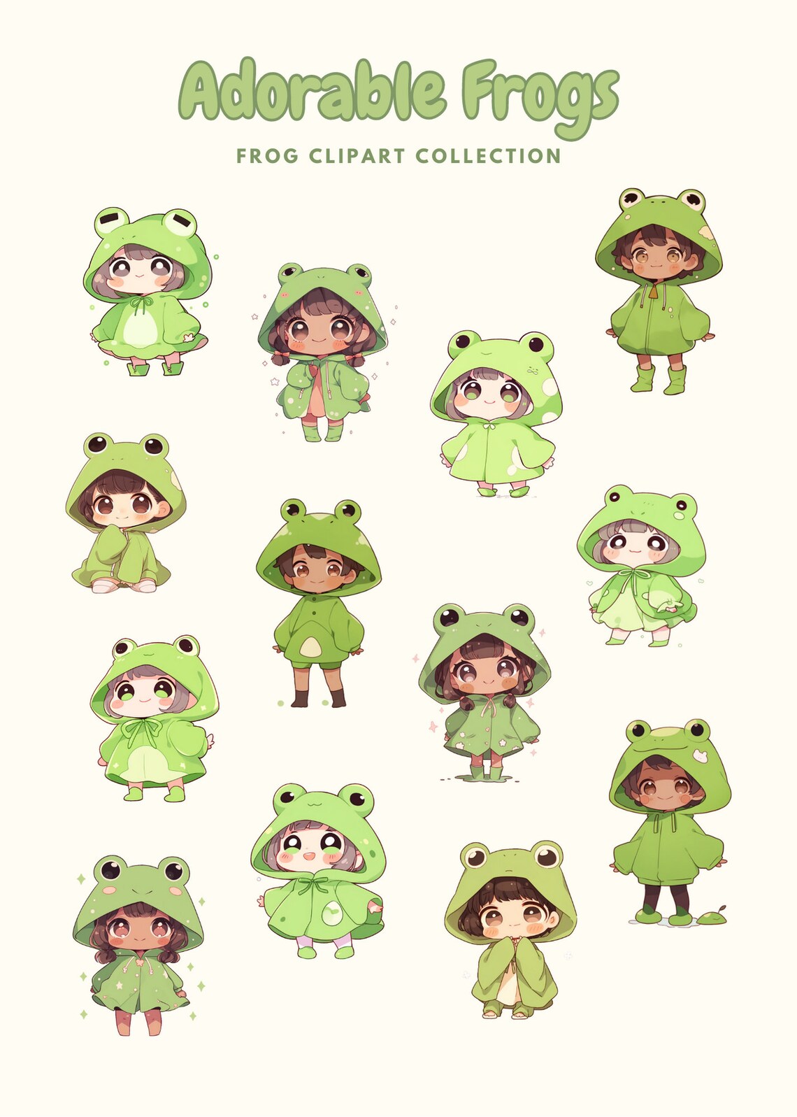 Cute Frog Clipart - Kawaii Frog Illustrations - DIY Invitation Cards ...