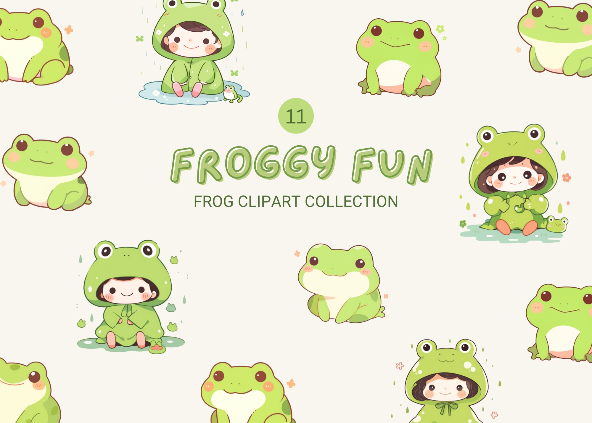 Cute Kawaii Frog Clipart - PNG Instant Download Bundle - DIY Invitation ...