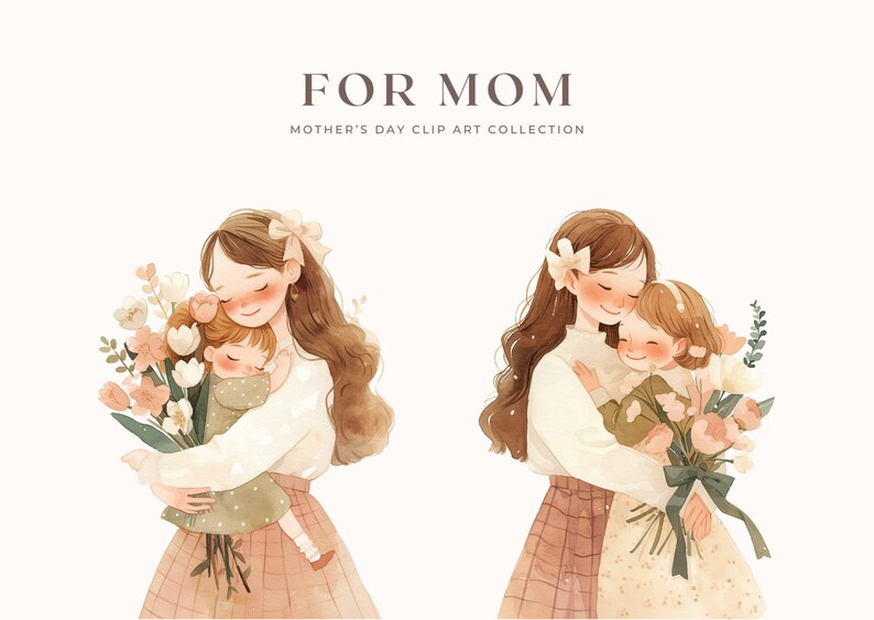 Mother's Day Clipart - Cute Mom Art - Watercolor Clip Art - Mother's ...