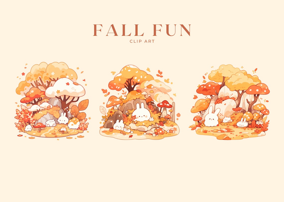 Kawaii Fall Clipart - Autumn Clipart - Forest Clipart - Autumn Décor ...