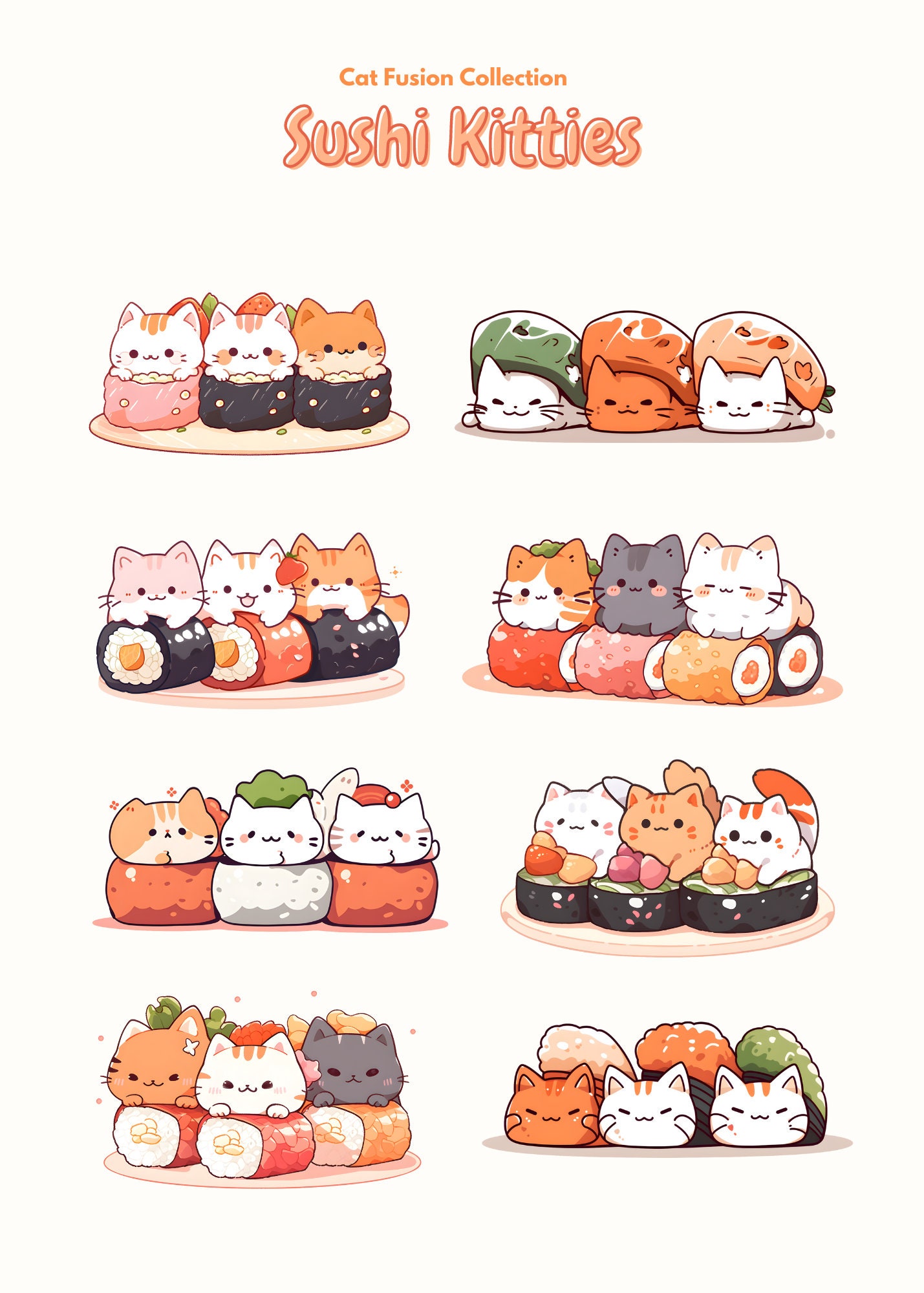 Cute Kawaii Cat Clipart Bundle - Kitten Clip Art - Cat Stickers - DIY ...