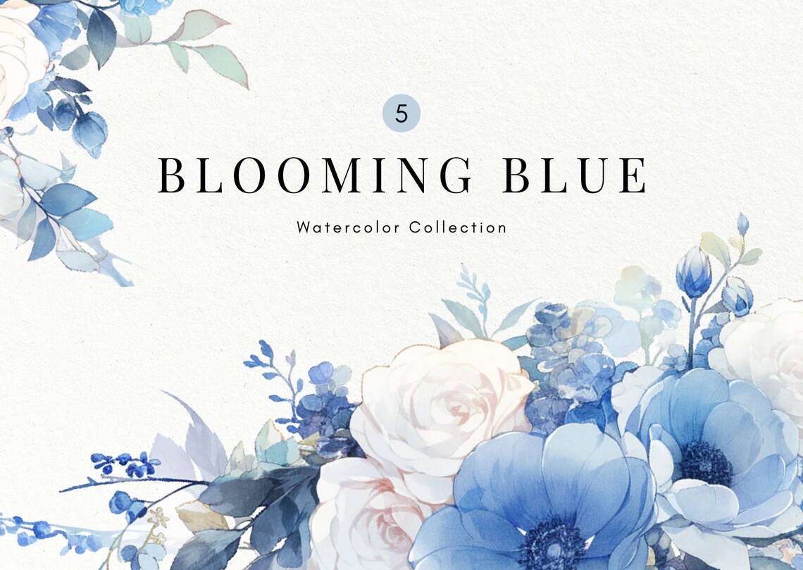 Blue Watercolor Floral Clipart Floral Clip Art Blue Flower Stickers ...