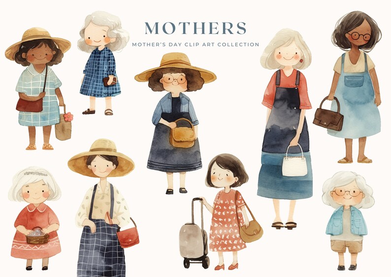 Mother's Day Clipart - Cute Mom Art - Grandma Clipart - Watercolor Clip ...