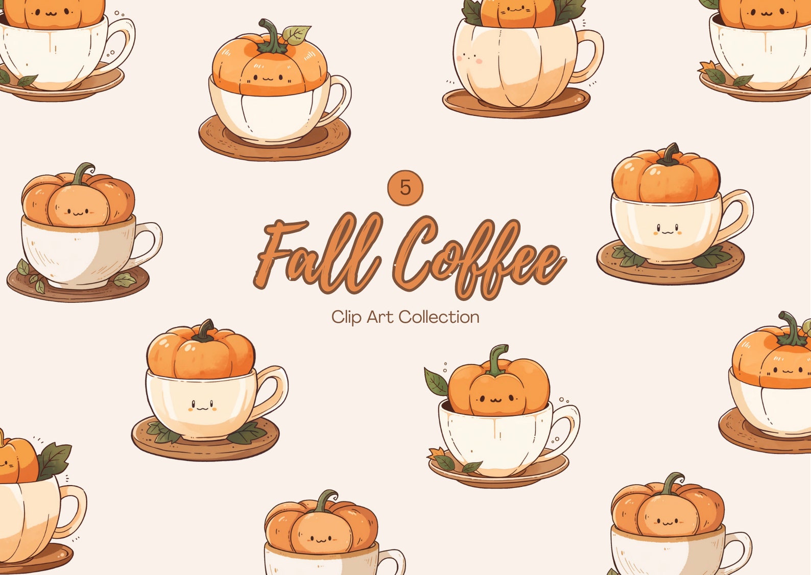 Fall Coffee Clipart - Pumpkin Spice Latte Clipart - Kawaii Cute Autumn ...
