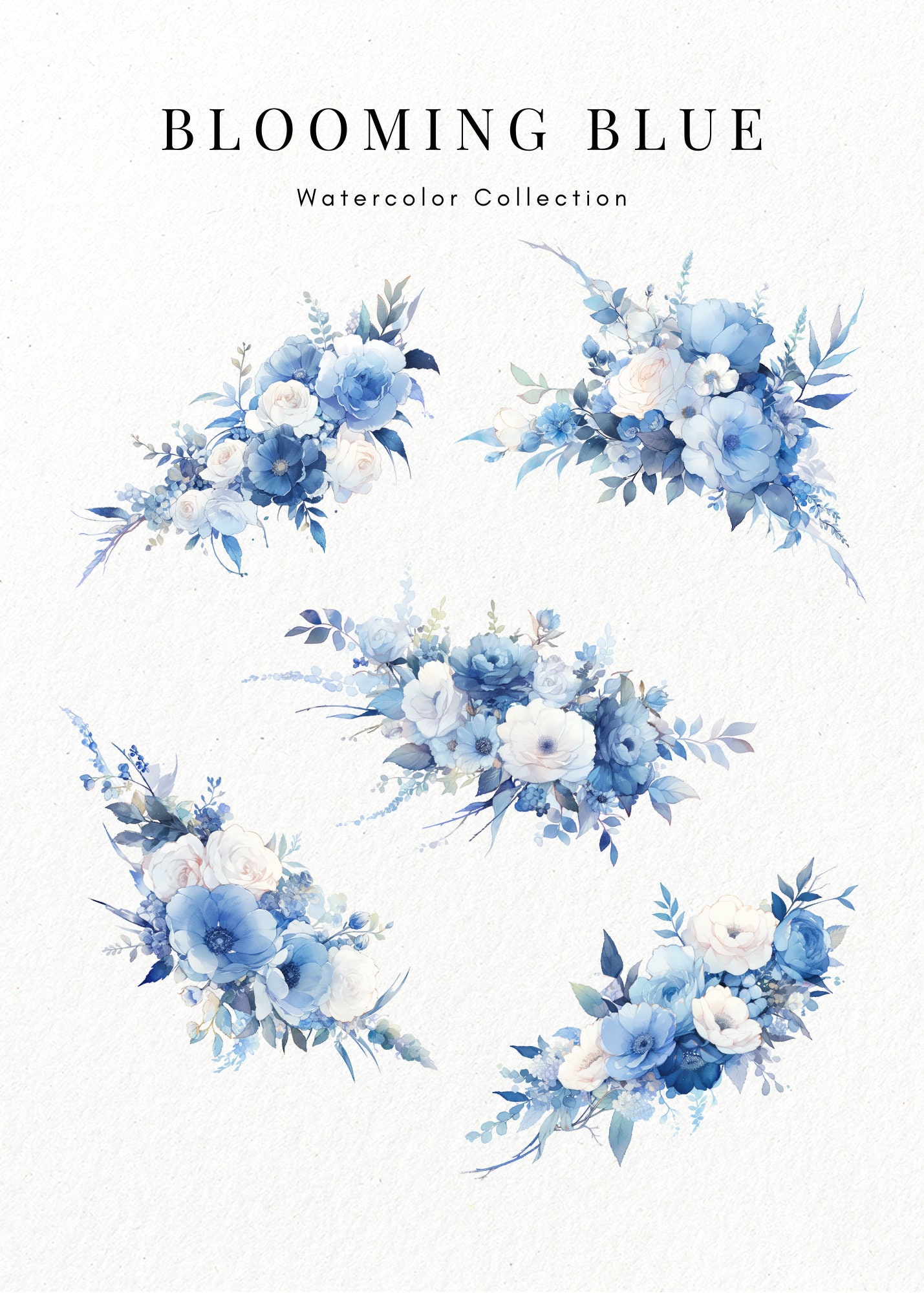 Blue Watercolor Floral Clipart - Floral Clip Art - Blue Flower Stickers ...