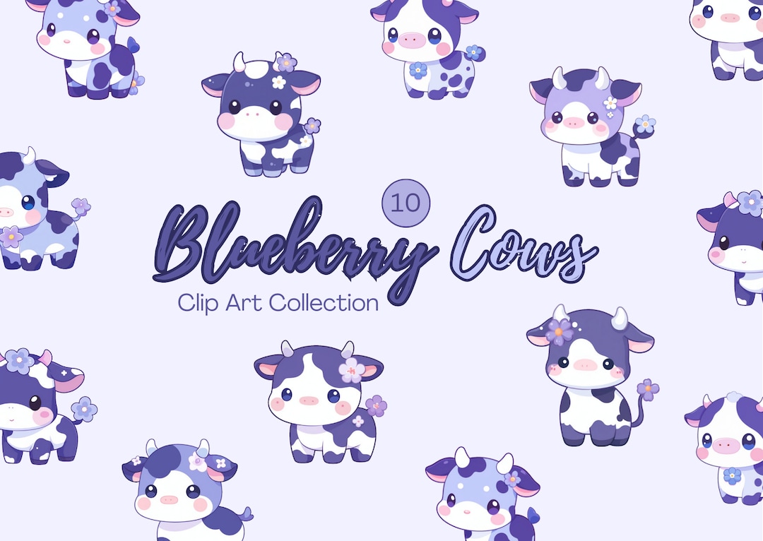 Blueberry Cow Clipart - Cute Kawaii Cartoon Cow Clip Art - Blueberry ...