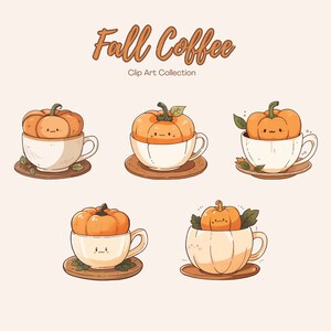 Fall Coffee Clipart - Pumpkin Spice Latte Clipart - Kawaii Cute Autumn ...
