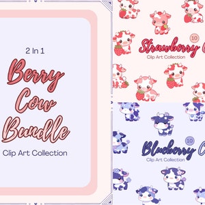 Cartoon Strawberry Cow Clipart - Blueberry Cow Clipart - Cute Kawaii ...