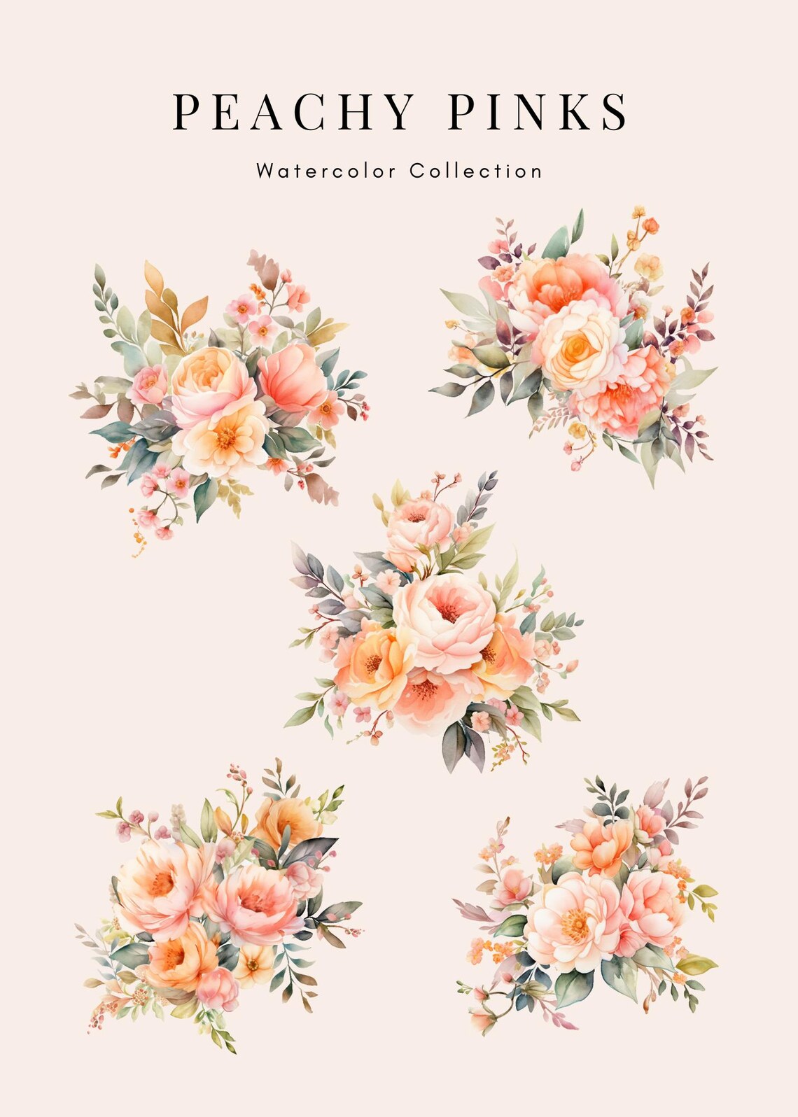 Watercolor Floral Clipart - Pink Peach Floral Clip Art - Flower ...