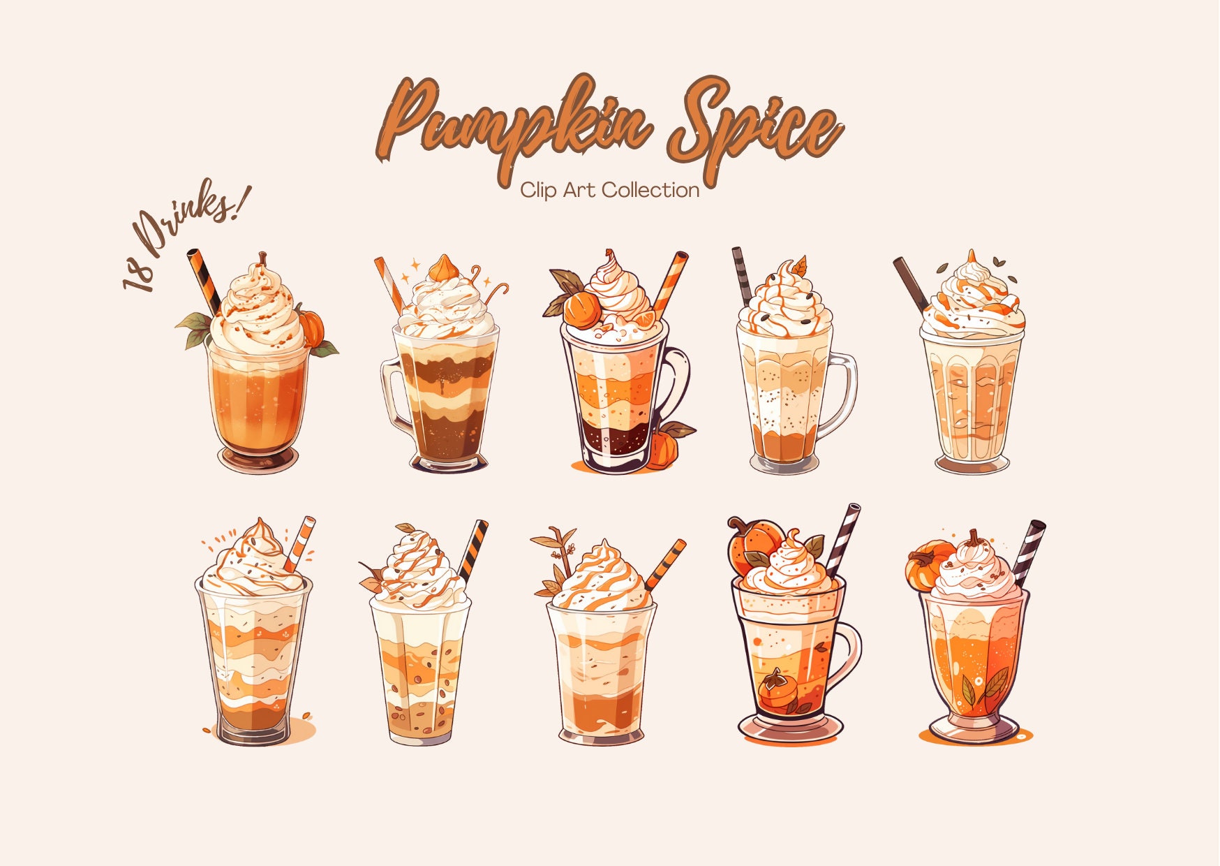 Pumpkin Spice Clipart PNG - Fall Coffee Clipart - Kawaii Autumn Clipart ...