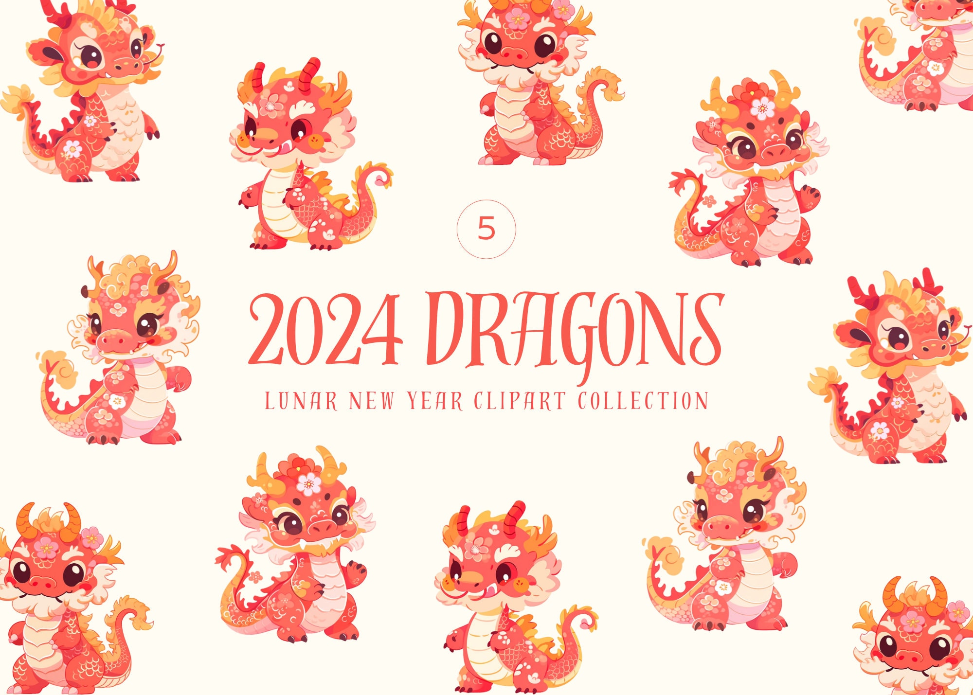 Dragon Lunar New Year 2024 - Cute Kawaii Dragon Clipart - Year of the ...