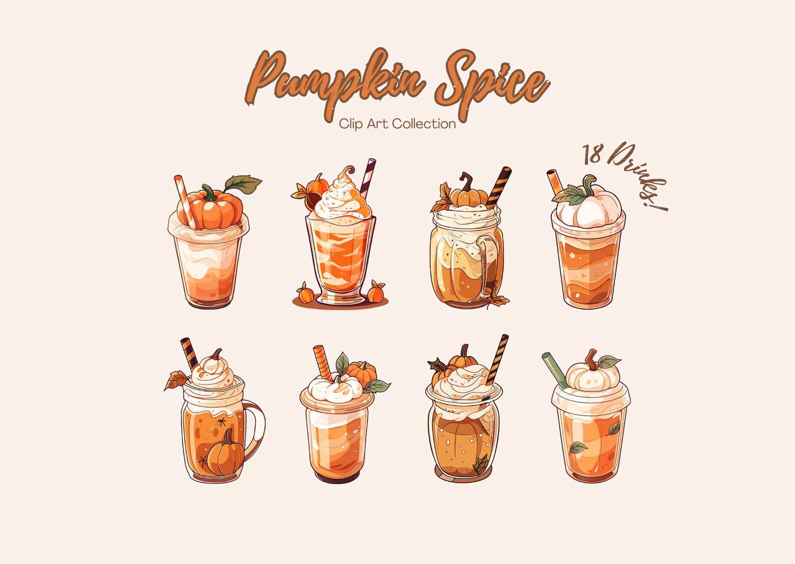 Pumpkin Spice Clipart PNG - Fall Coffee Clipart - Kawaii Autumn Clipart ...
