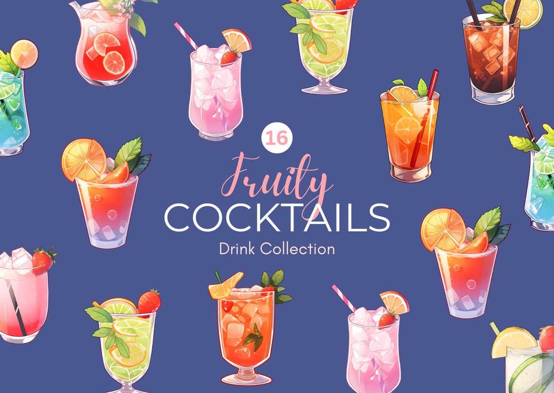 Cartoon Fruit Cocktail Clipart - Cute Drink Clip Art - Fruity Cocktail ...