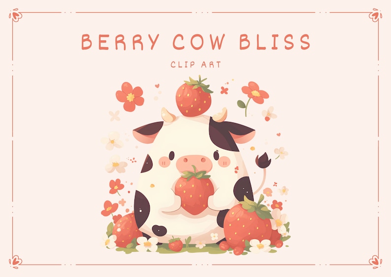 Strawberry Cow Clipart - Cute Kawaii Cow Clip Art - Cartoon Strawberry ...