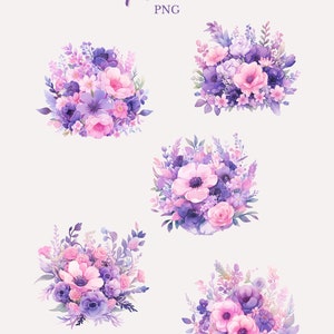 Pink & Purple Watercolor Floral Clipart - Flower Stickers - Wedding and ...