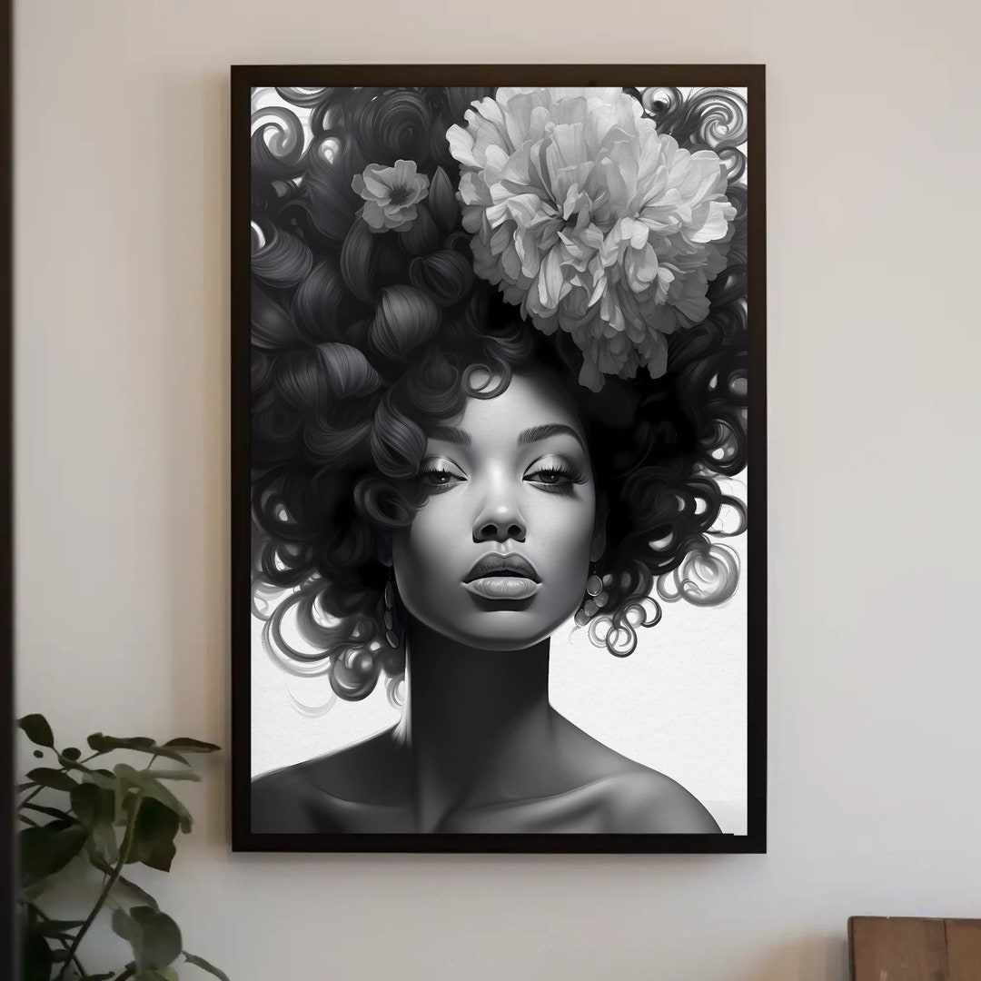 Afro Woman Wall Art African American Art Black Woman Art Black Canvas Wall Art Living Room Art ...