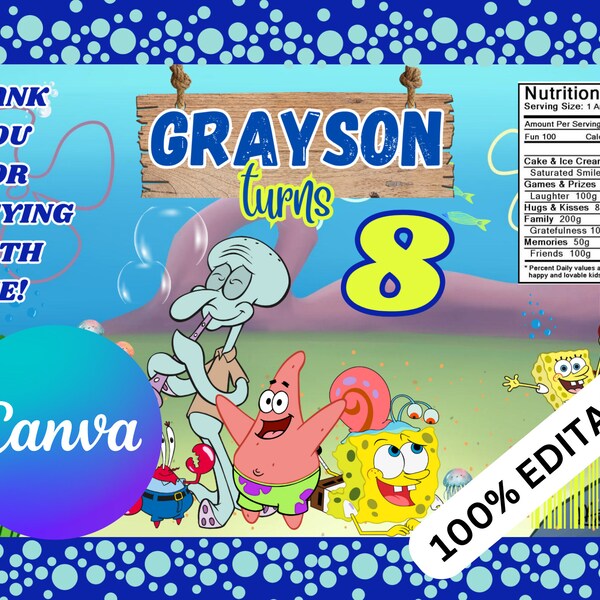 Spongebob Party Favor Template - Etsy
