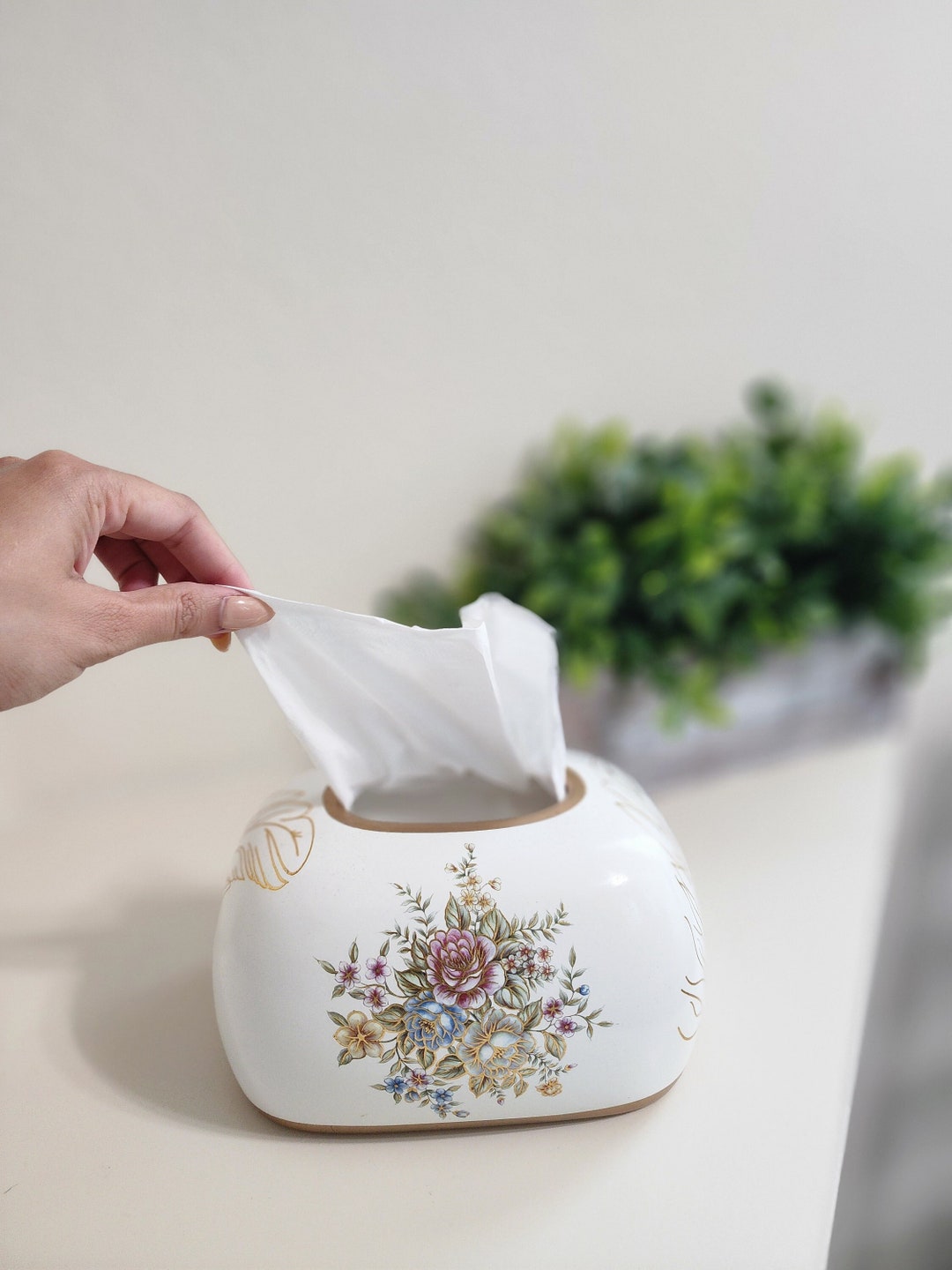 Blossoming Elegance: Hand Painted Ceramic Tissue Holder - Etsy