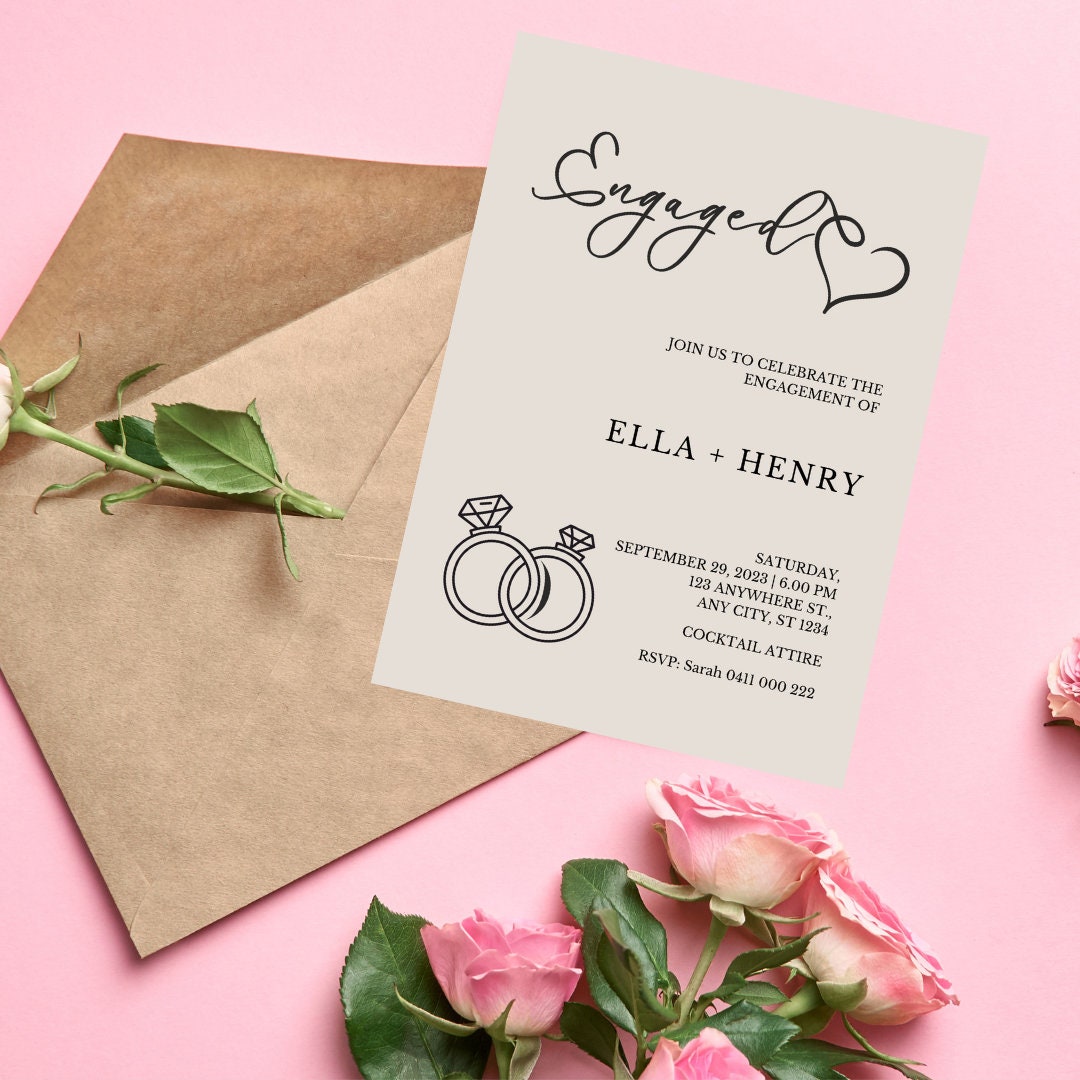 Editable Modern Simple Engagement Party Invitation Template - Etsy