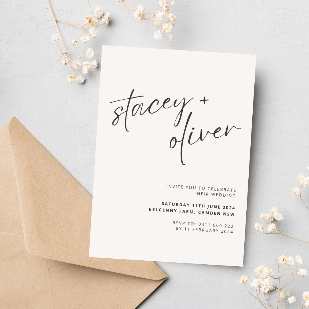 Editable Simple Wedding Invitation, Minimalist Cursive Wedding Invite ...