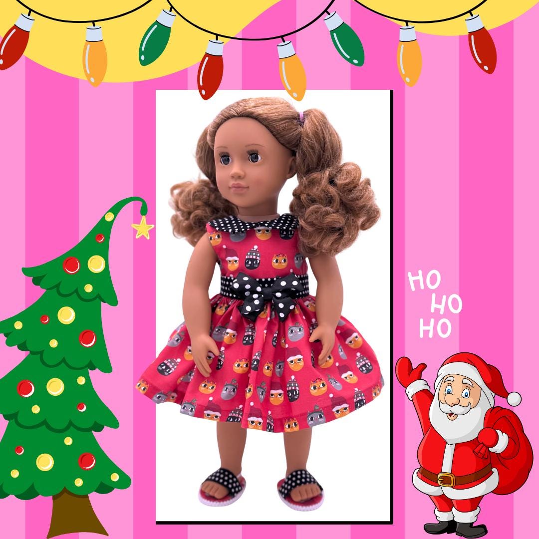 Doll Dress "santa Kitty" + Sandals for 18" AG Dolls - Etsy