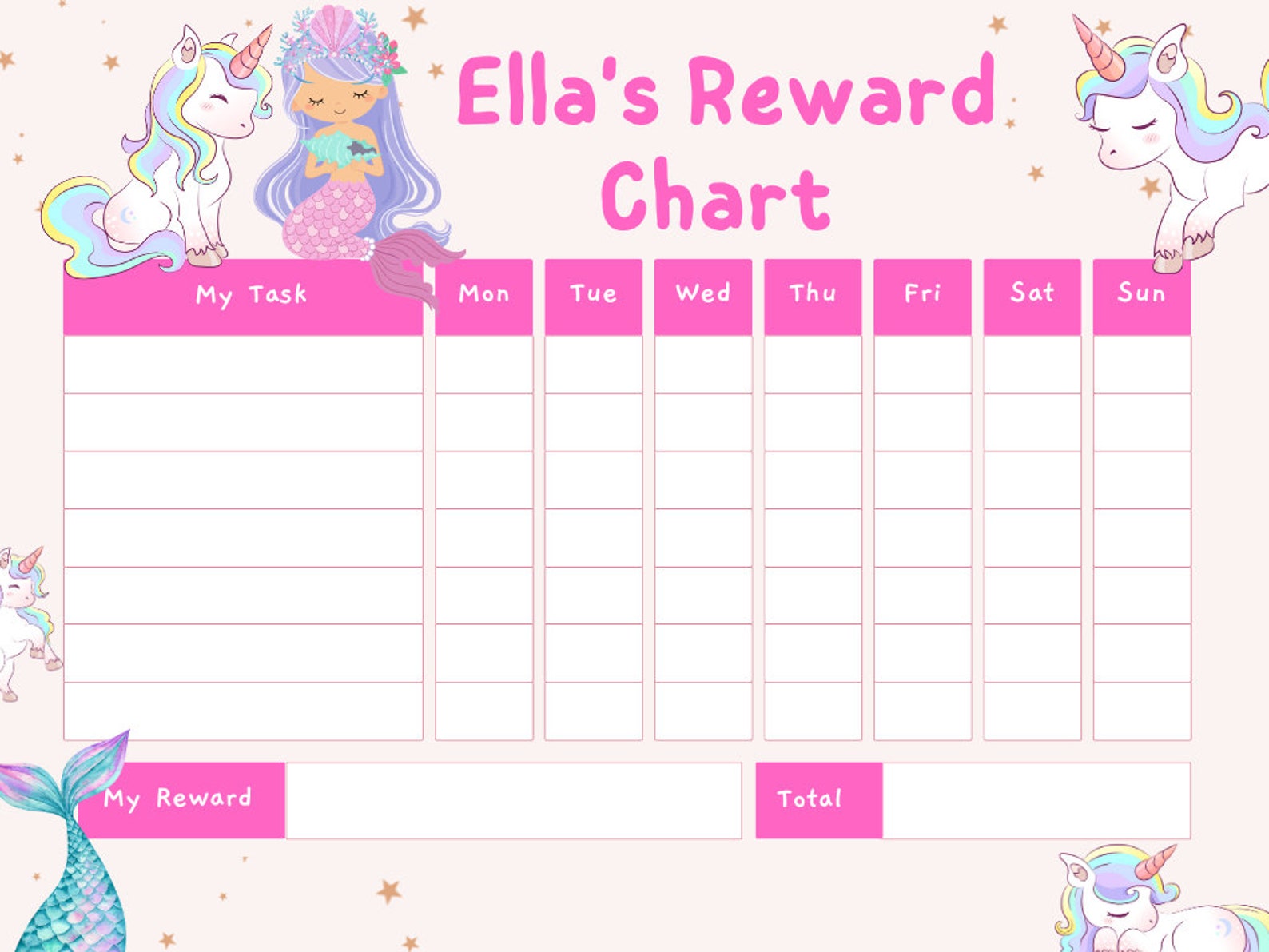 Printable Unicorn, Mermaid Reward Chart for Kids | Editable | Printable ...