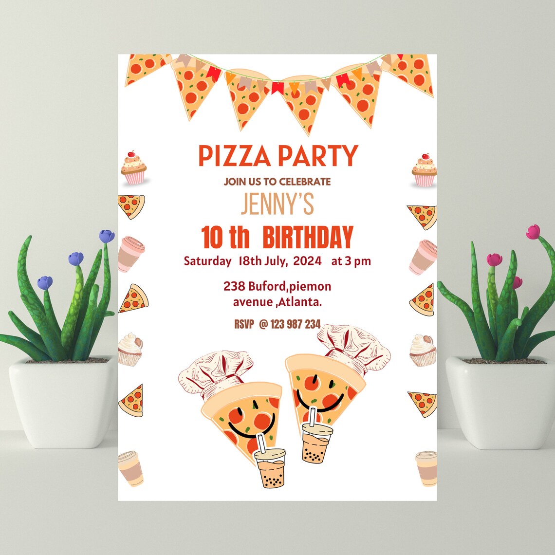 DIY Editable Pizza Party Birthday Invitation Pizza Beverage Birthday ...