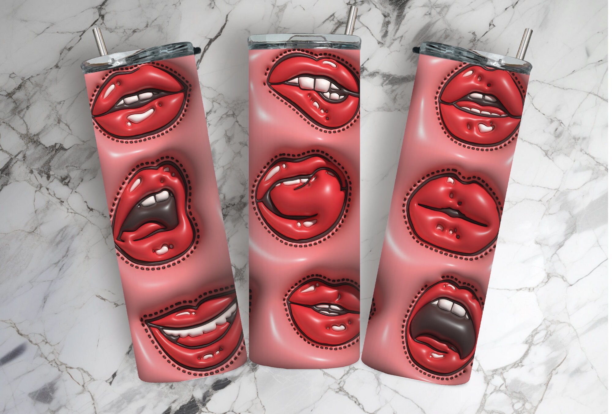 3D Inflated Lips Tumbler 20oz PNG Sublimation Wrap ,tumbler Wraps ...