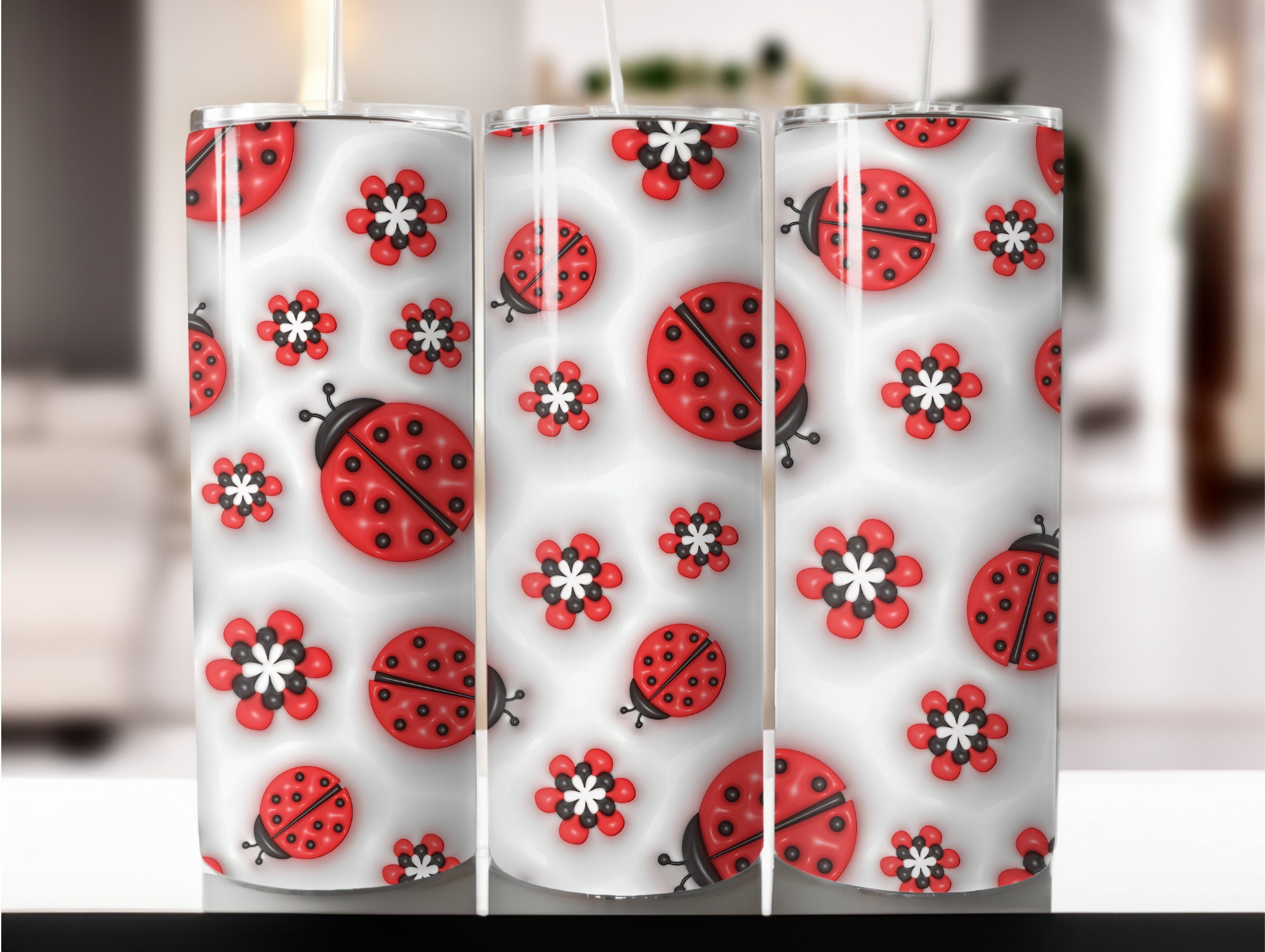 3D Inflated Ladybug Tumbler 20oz PNG Sublimation Wrap ,tumbler Wraps ...
