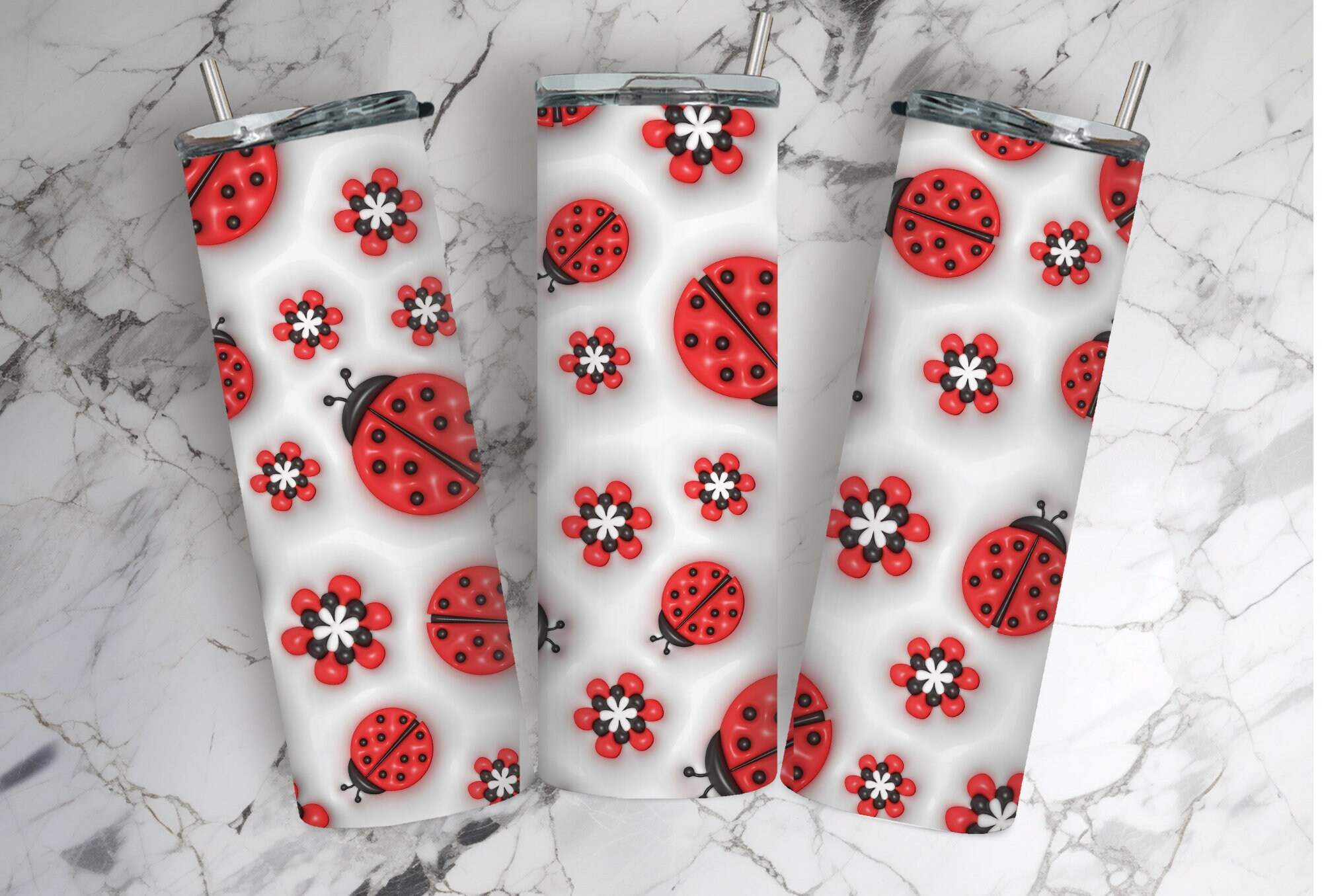 3D Inflated Ladybug Tumbler 20oz PNG Sublimation Wrap ,tumbler Wraps ...