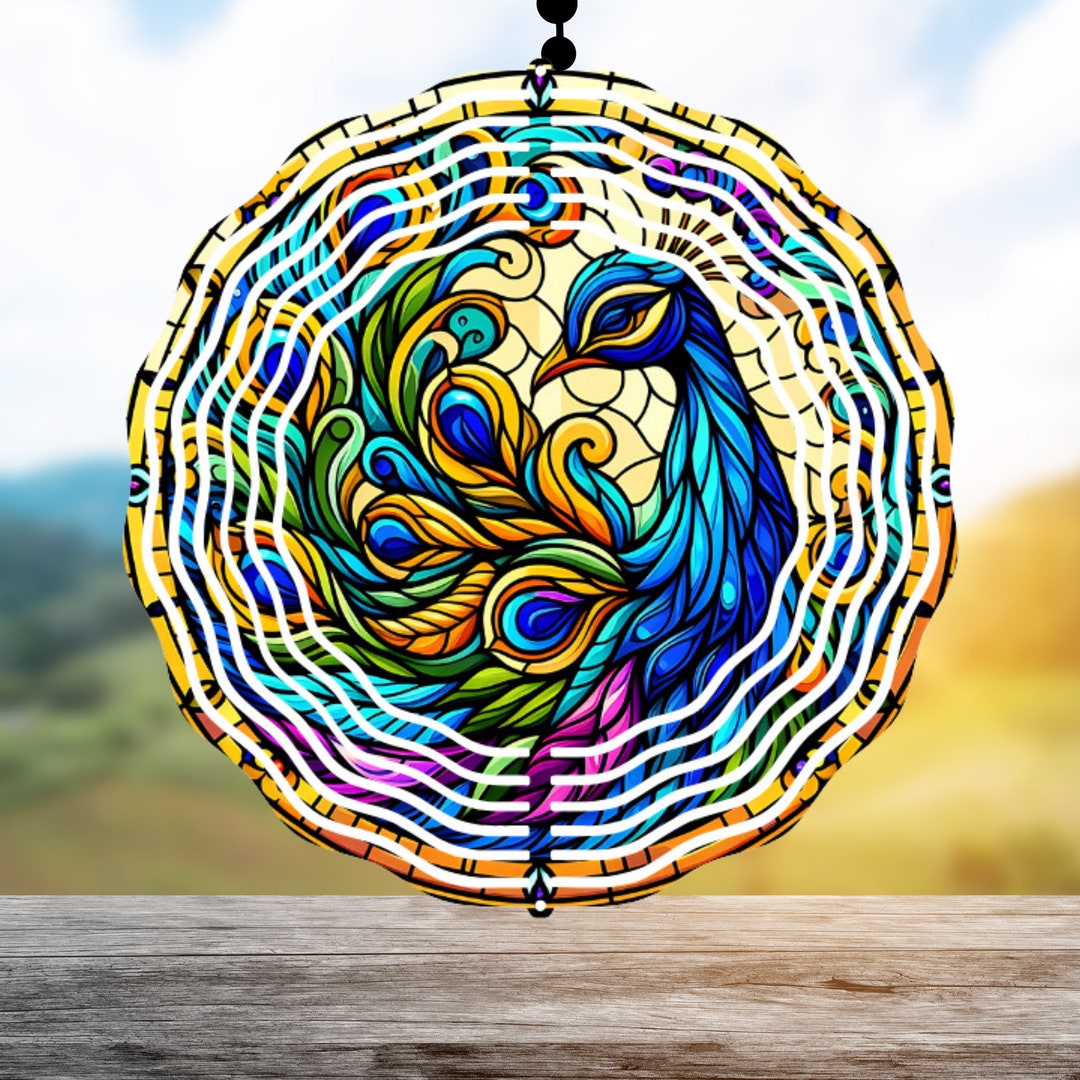 Peacock Stained Glass Wind Spinner, Peacock Decor, Garden Decor, Garden ...