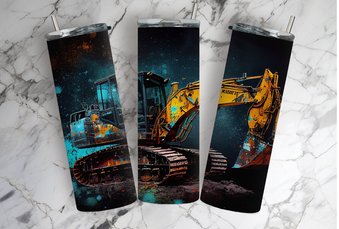 Alcohol Ink Excavator Construction 20oz PNG Sublimation Wrap ,tumbler ...