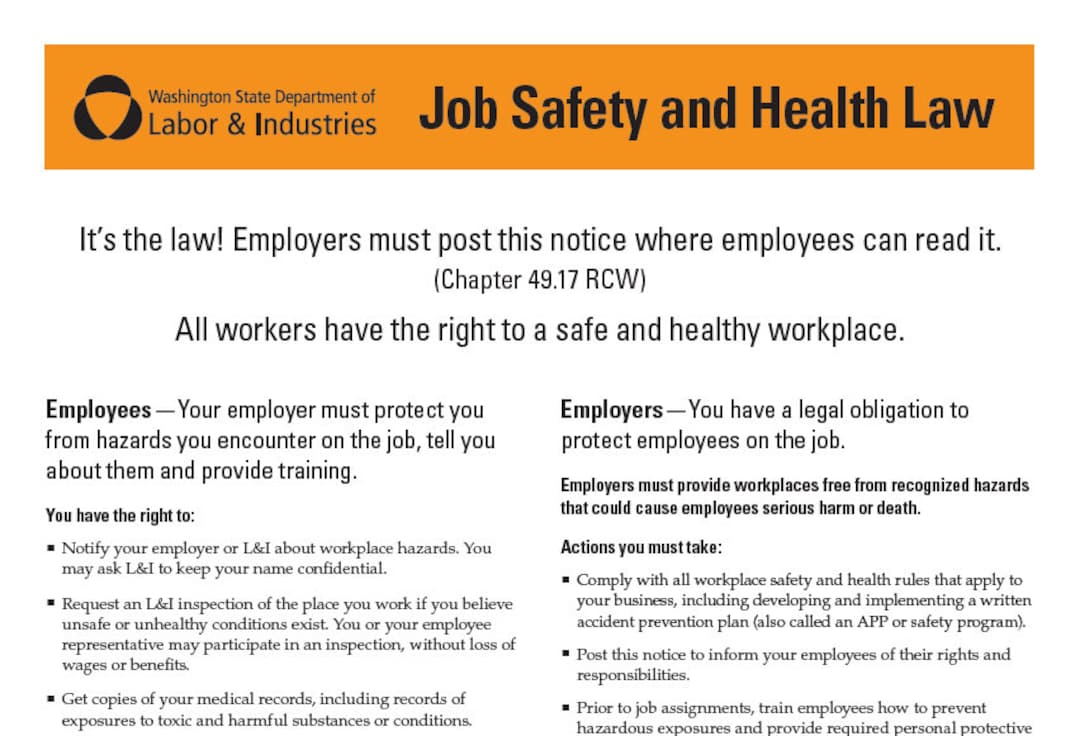 WA State Job Safety and Health Law Poster - Etsy
