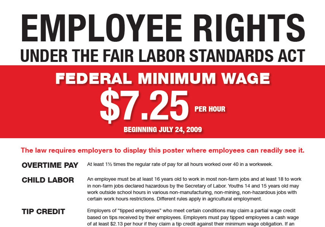 Employee Rights Under the Fair Labor Standards Act Poster - Etsy