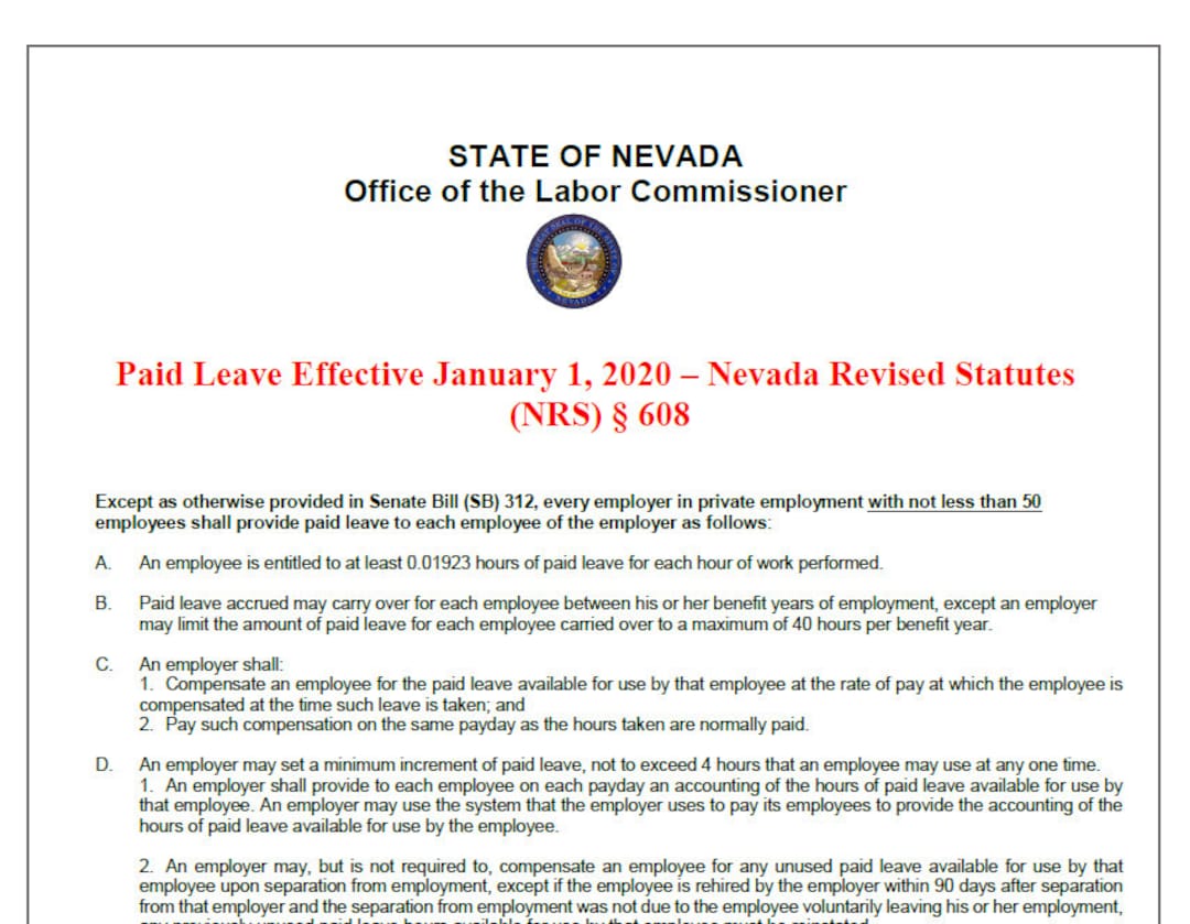 NV State Paid Leave Poster - Etsy