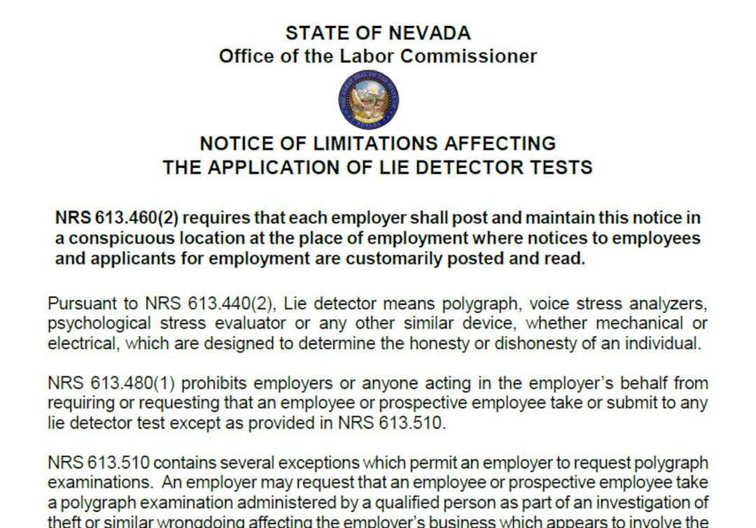 NV State Lie Detector Test Limitations Poster - Etsy